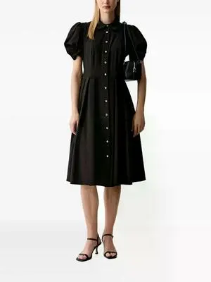 Dkny Puff-sleeve Pleated Midi Dress - Black