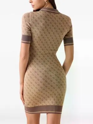 Guess Monogram Detail Short Sleeve Mini Dress - Neutrals