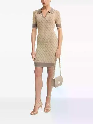 Guess Monogram Detail Short Sleeve Mini Dress - Neutrals