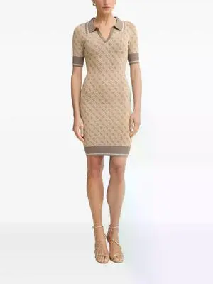 Guess Monogram Detail Short Sleeve Mini Dress - Neutrals