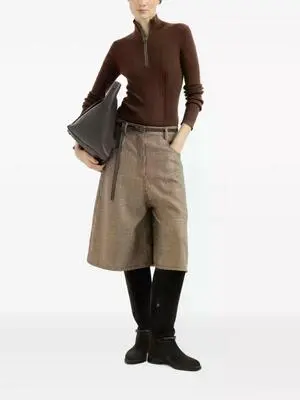 Brunello Cucinelli Virgin Wool And Cashmere Lightweight Ribbed Turtleneck Sweater With Precious Half-zip - Brown