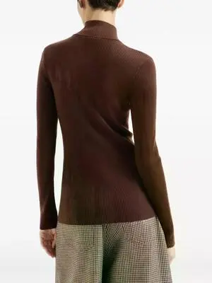 Brunello Cucinelli Virgin Wool And Cashmere Lightweight Ribbed Turtleneck Sweater With Precious Half-zip - Brown