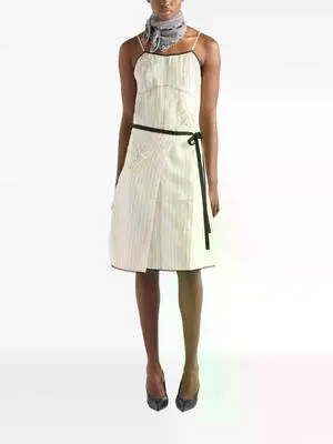 Prada Striped Dress With Bow - Neutrals