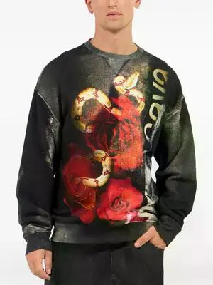 Roberto Cavalli Rose-print Faded-effect Sweater - Black