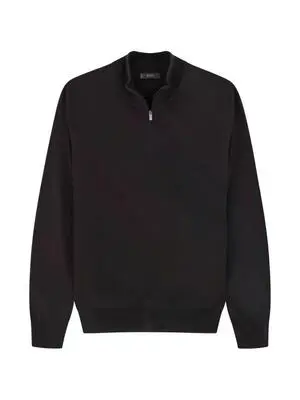 Boggi Milano Quarter-zip Jumper In Extrafine Merino Wool - Brown