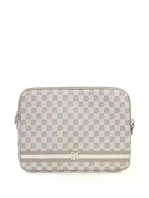 Dkny Monogram-print Logo-plaque Laptop Bag - Neutrals