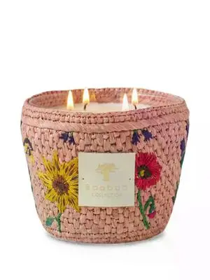 BAOBAB COLLECTION Vony Kopelika Floral-embroidered Raffia Candle - Neutrals