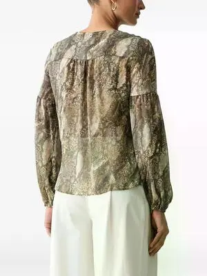 Guess Ruffled Snake-print Blouse - Brown