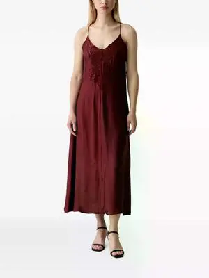 HOSS INTROPIA Amalia Embroidered Spaghetti-strap Midi Dress - Red