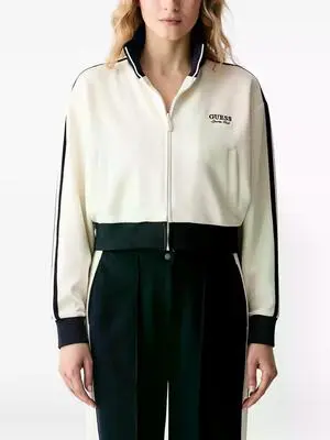 Guess Logo-embroidered Zip-up Jacket - Neutrals