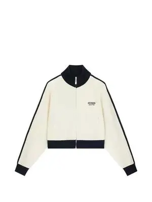Guess Logo Embroidered Zip-up Jacket - Neutrals