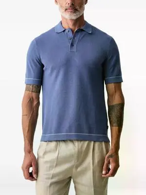 HACKETT LONDON Ribbed-knit Short-sleeve Polo Shirt - Blue