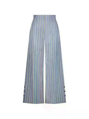 Lela Rose Striped Button-detail Trousers - Blue