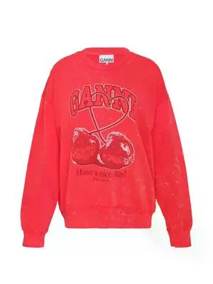 GANNI Cherry-print Acid-wash Sweatshirt