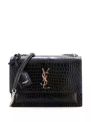 Saint Laurent Sunset Crocodile Embossed Leather Medium Crossbody Bag - Black