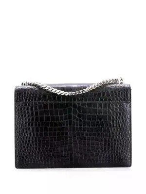 Saint Laurent Sunset Crocodile Embossed Leather Medium Crossbody Bag - Black
