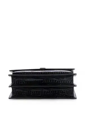 Saint Laurent Sunset Crocodile Embossed Leather Medium Crossbody Bag - Black