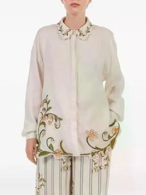Agua Bendita Cecilia Valle Floral-embroidered Shirt