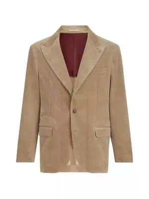 Brunello Cucinelli Comfort Cotton And Cashmere Corduroy Deconstructed Blazer With Large Peak Lapels And Metal Buttons - Neutrals