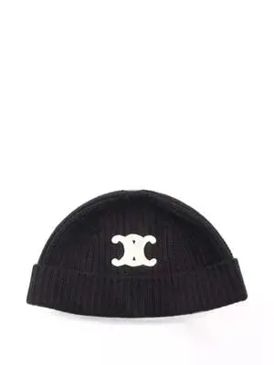 Celine 2010s Triomphe Beanie Hat - Black