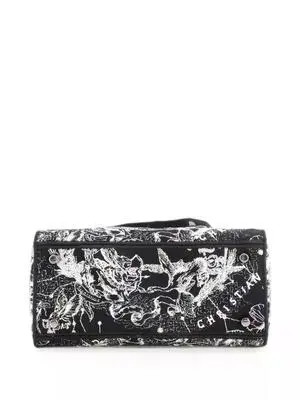 Dior Lady D-lite Bag Embroidered Canvas Medium Satchel - Black