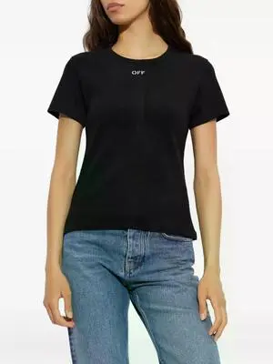 Off-White Ribbed-knit Logo-embroidered T-shirt - Black