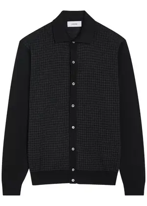 LARDINI Houndstooth Wool Cardigan - Black