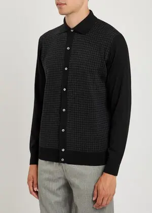LARDINI Houndstooth Wool Cardigan