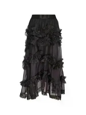 RENLI SU Ruffled-trim Silk Midi Skirt