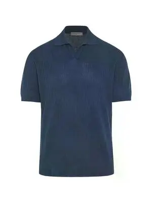 Corneliani Ribbed-knit Short-sleeve Polo Shirt - Blue