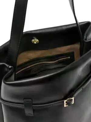 Manu Atelier Buckle Detail Leather Tote Bag - Black