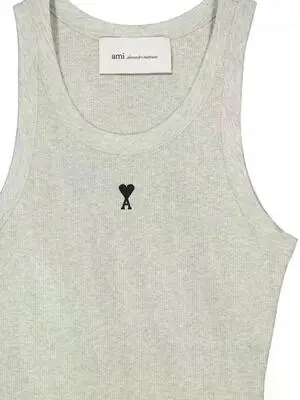 AMI Paris Ribbed Tank Top With Embroidered De Coeur Motif
