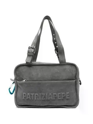 Patrizia Pepe Logo-embossed Suede Shoulder Bag - Grey