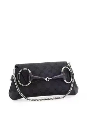 Gucci Horsebit Chain Gg Canvas Leather Medium Clutch Bag