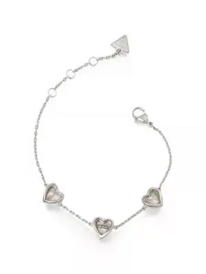 Guess Heart-charm Cable-link Bracelet - Silver