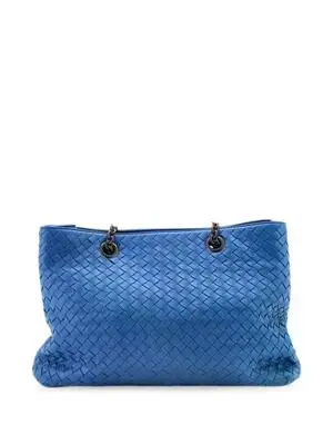 Bottega Veneta Double Chain Intrecciato Nappa Medium Tote Bag - Blue