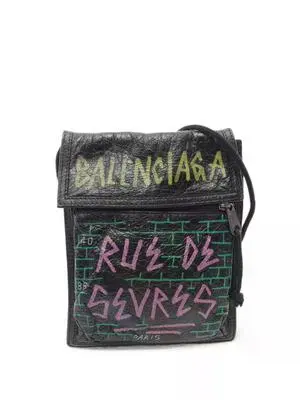 Balenciaga 2010s Explorer Graffiti Shoulder Bag - Black