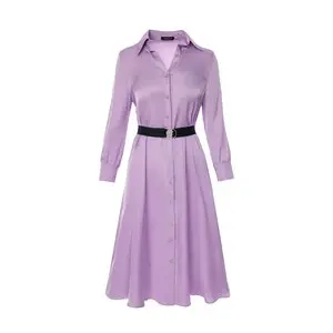 AVENUE N°29 Midi Shirt Dress With Leather Belt Lilac - Purple