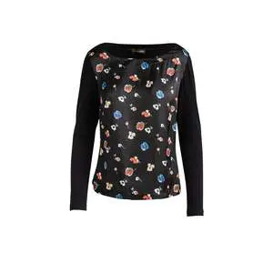 CONQUISTA Poppy Print Long Sleeve Top - Black