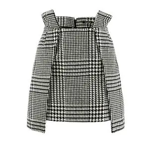 AVENUE N°29 Checked Wool Wrap Mini Skirt - Black