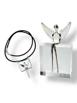 YENNY COCQ LLC Combo Set: Three Inch Angel Sculpture & The Angel Pendant - Gold