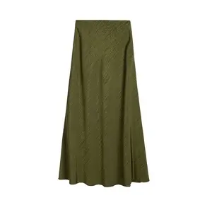 NOCTURNE Neutrals Khaki Flared Midi Skirt - Yellow