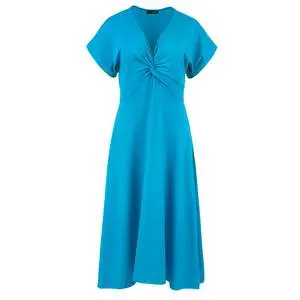CONQUISTA Knot Detail V-neck Midi Dress - Blue