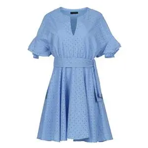 CONQUISTA Sky Embroidered Dress With Ruffle Sleeves - Blue