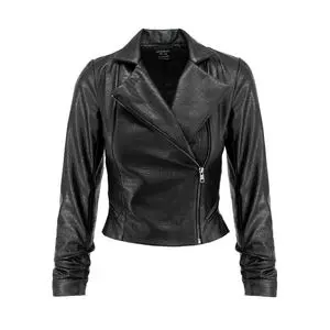 AVENUE N°29 Double Breasted Eco Leather Jacket With Zipper - Black