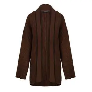 CONQUISTA Hip Length Open Front Batwing Knit Cardigan - Brown