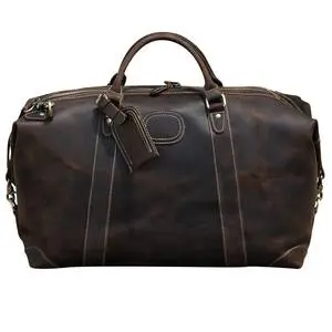 TOURI Classic Traveller Leather Holdall Dark - Brown