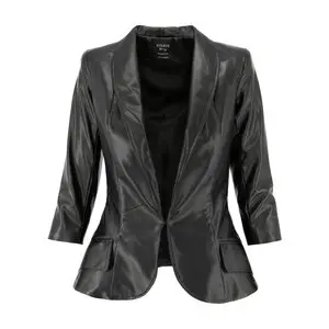 AVENUE N°29 Structured Eco Leather Blazer - Black