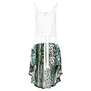 CONQUISTA Contrast Print High Low Dress - White