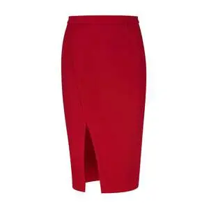 CONQUISTA Dark Faux Mouflon Pencil Skirt - Red